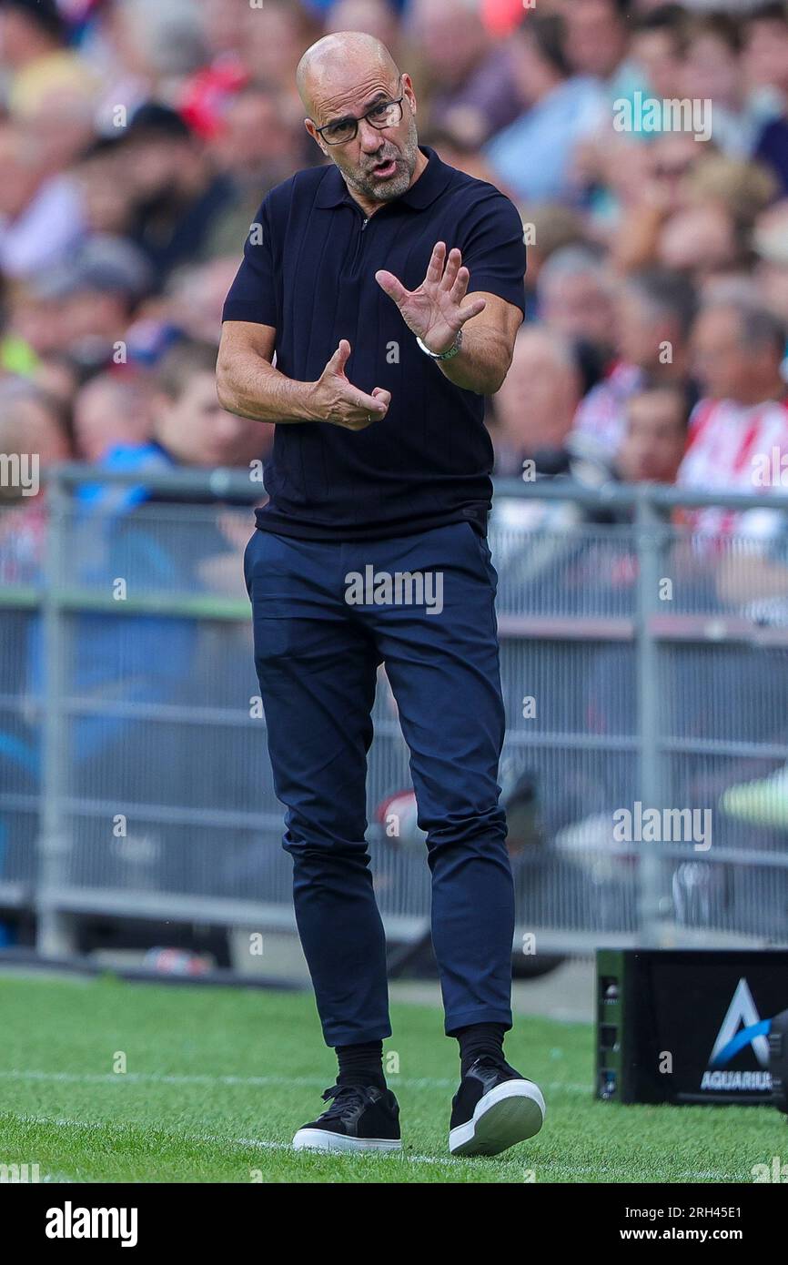 EINDHOVEN, NETHERLANDS - AUGUST 12: head coach Peter Bosz (PSV) during ...
