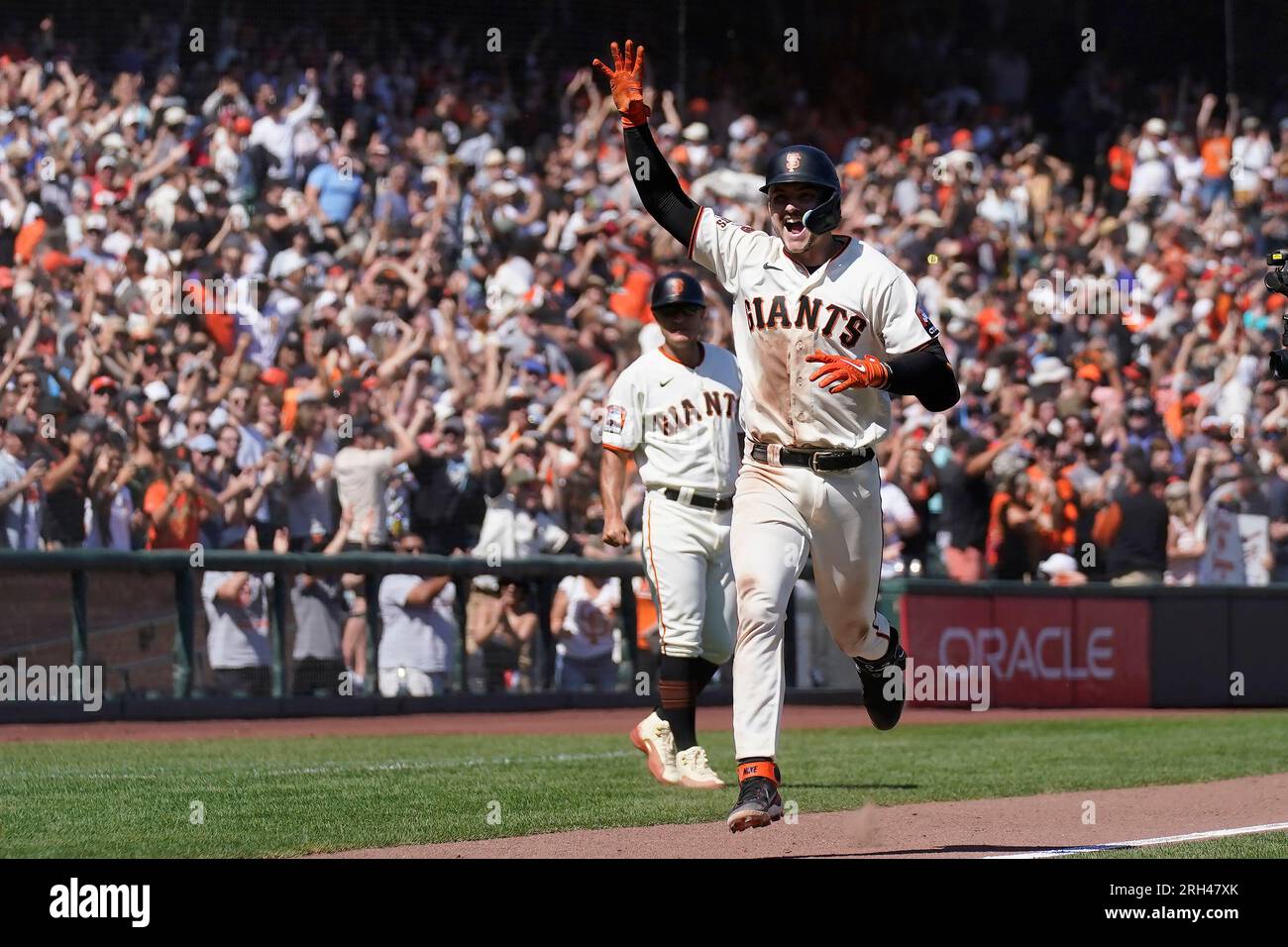 San Francisco Giants' Patrick Bailey celebrates after hitting a two-run ...