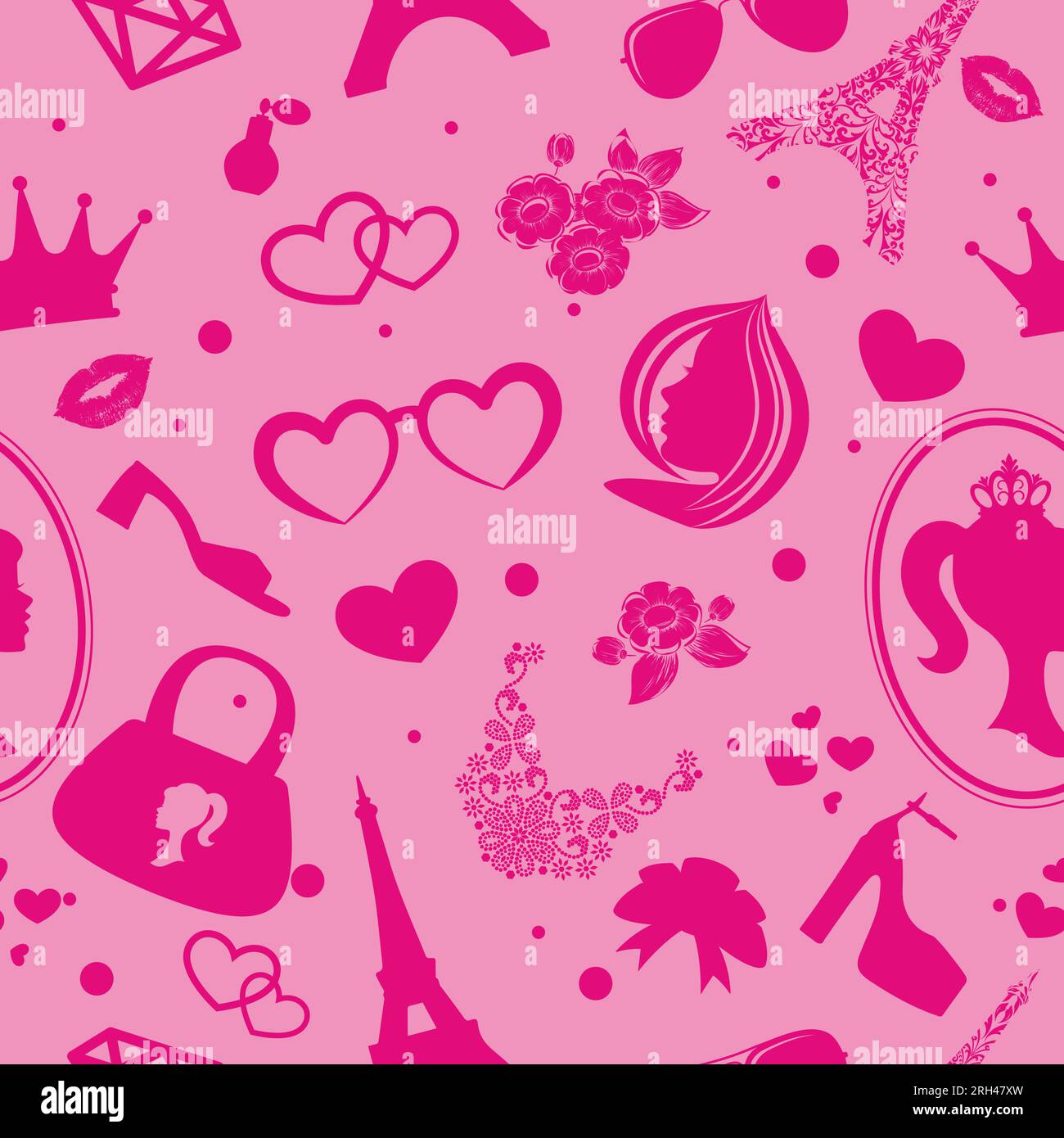 Pink doll accessories seamless silhouettes Stock Vector Image & Art - Alamy