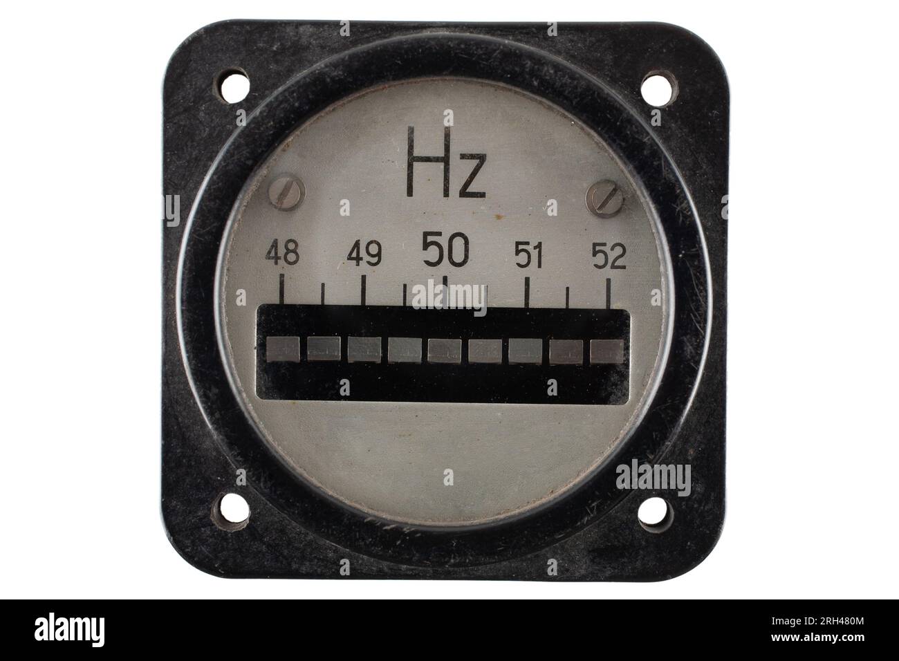 Close-up of an vintage ancient frequency counter isolated on white ...