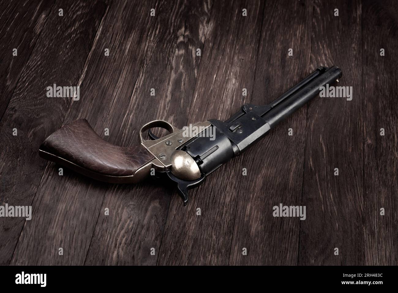 Antique american old west percussion revolver on wooden deck Stock ...