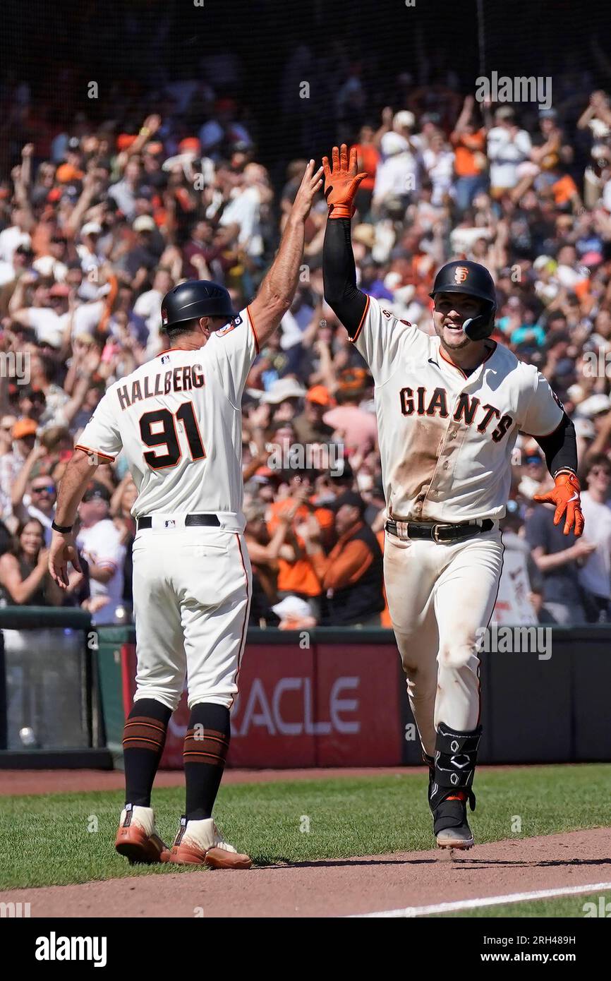 San Francisco Giants' Patrick Bailey, right, is congratulated by third ...