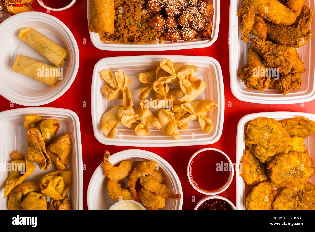 Chinese takeout flat lay composition Stock Photo - Alamy