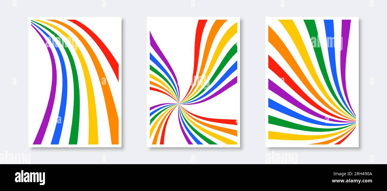 Rainbow sunburst and path prints set. Abstract colorful poster ...