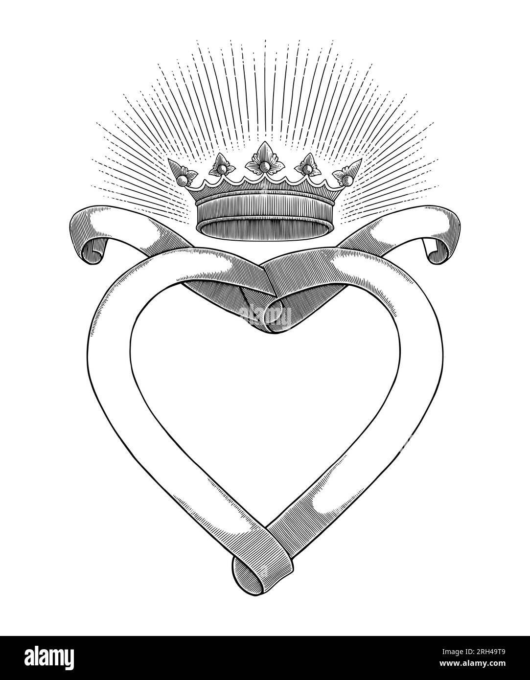 heart with crown and ribbon, vintage engraving illustration Stock ...