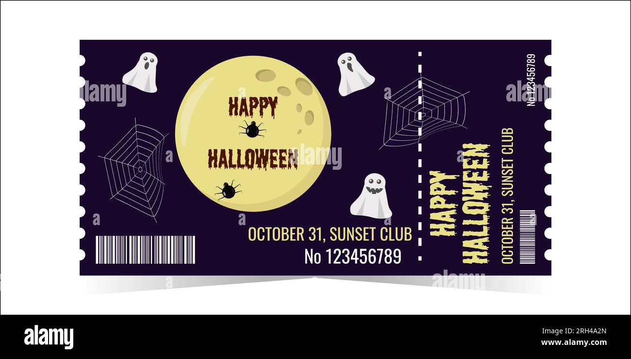 Layout of the Halloween Party Ticket Template. The moon is surrounded ...