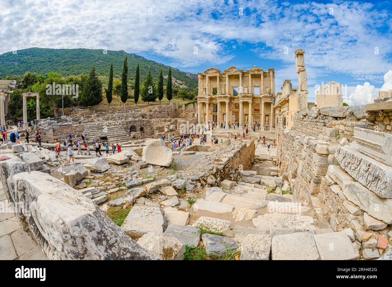 Ruins of the ancient roman building, the Library of Celsus located in ...