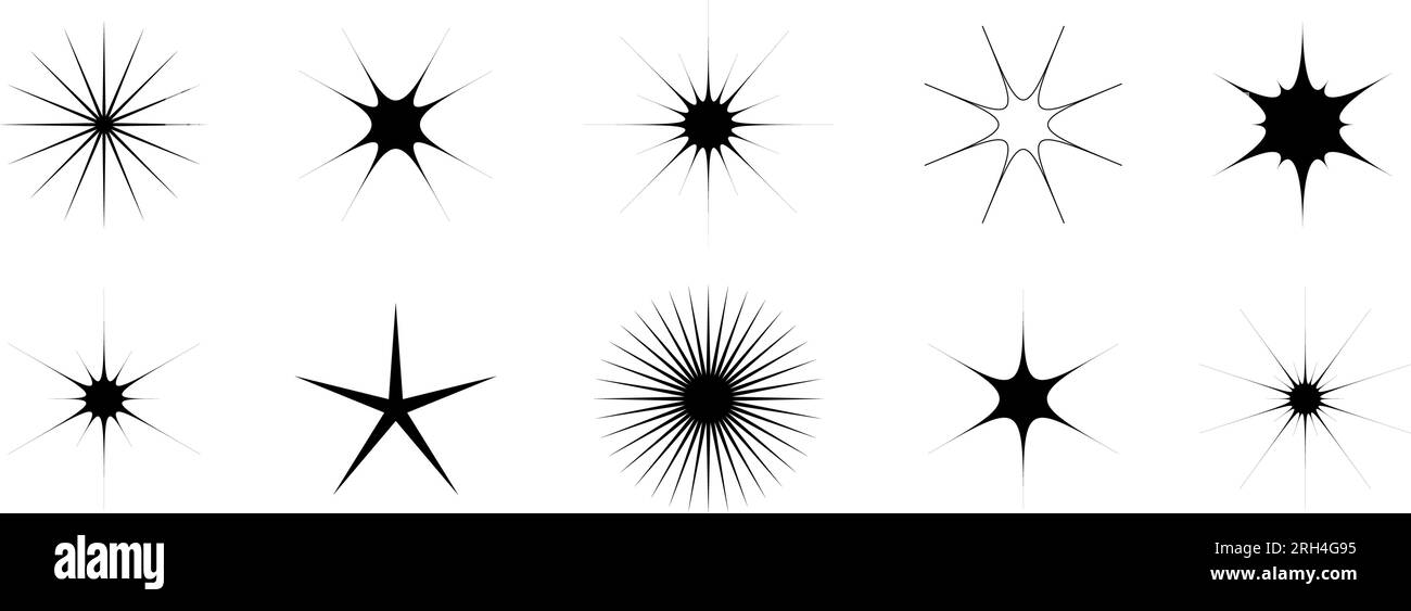 Black stars and twinkles set. Retro bling collection. Abstract simple ...