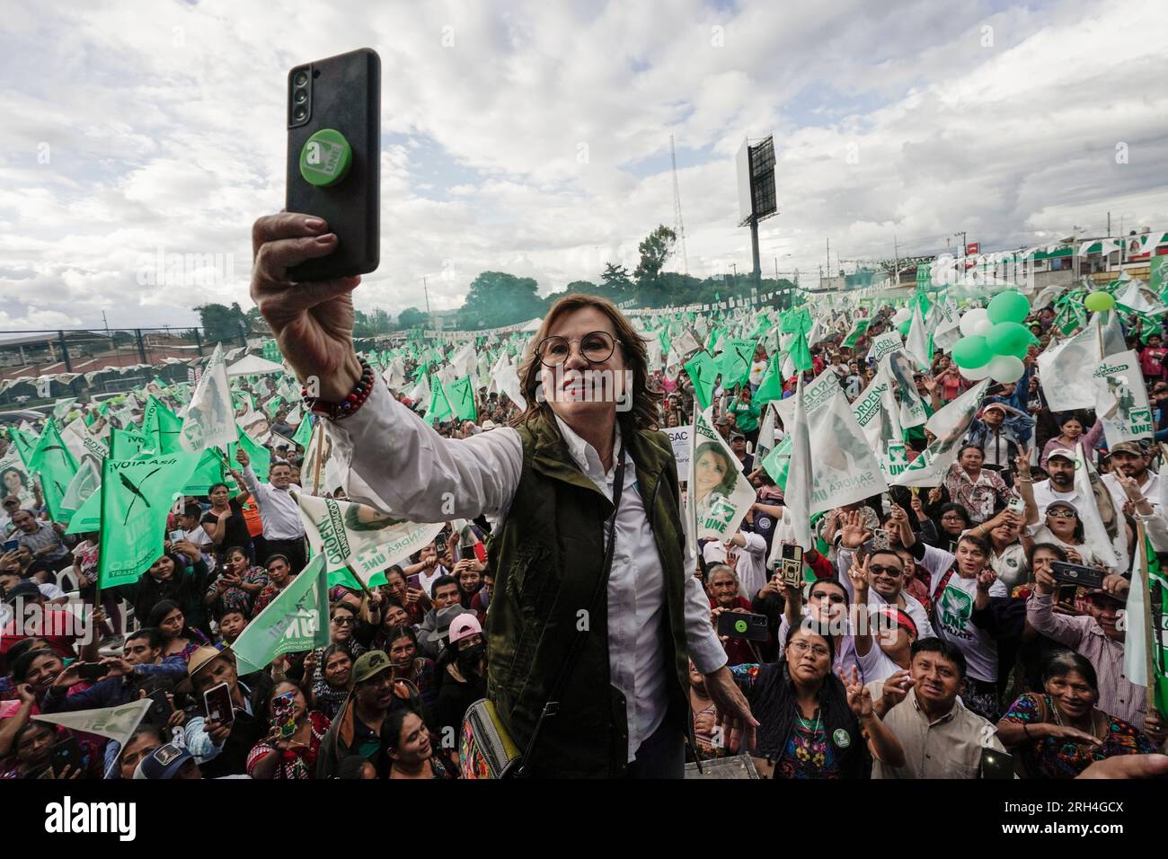 Sandra Torres, presidential candidate of the UNE party, takes a selfie ...