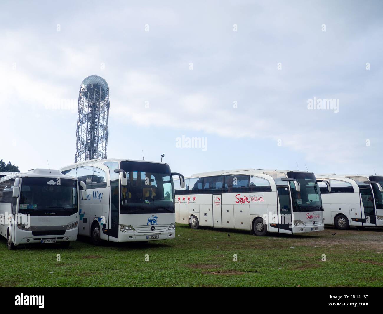 Batumi, Georgia. 08.13.2023 Buses parked on the grass. Tourist ...