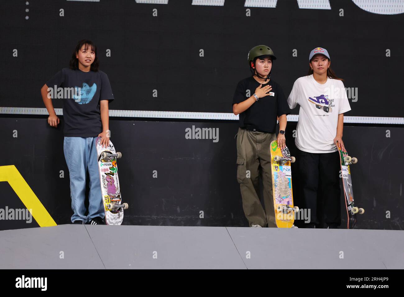 Tokyo, Japan. 12th Aug, 2023. (L to R) Momiji Nishiya, Funa Nakayama ...