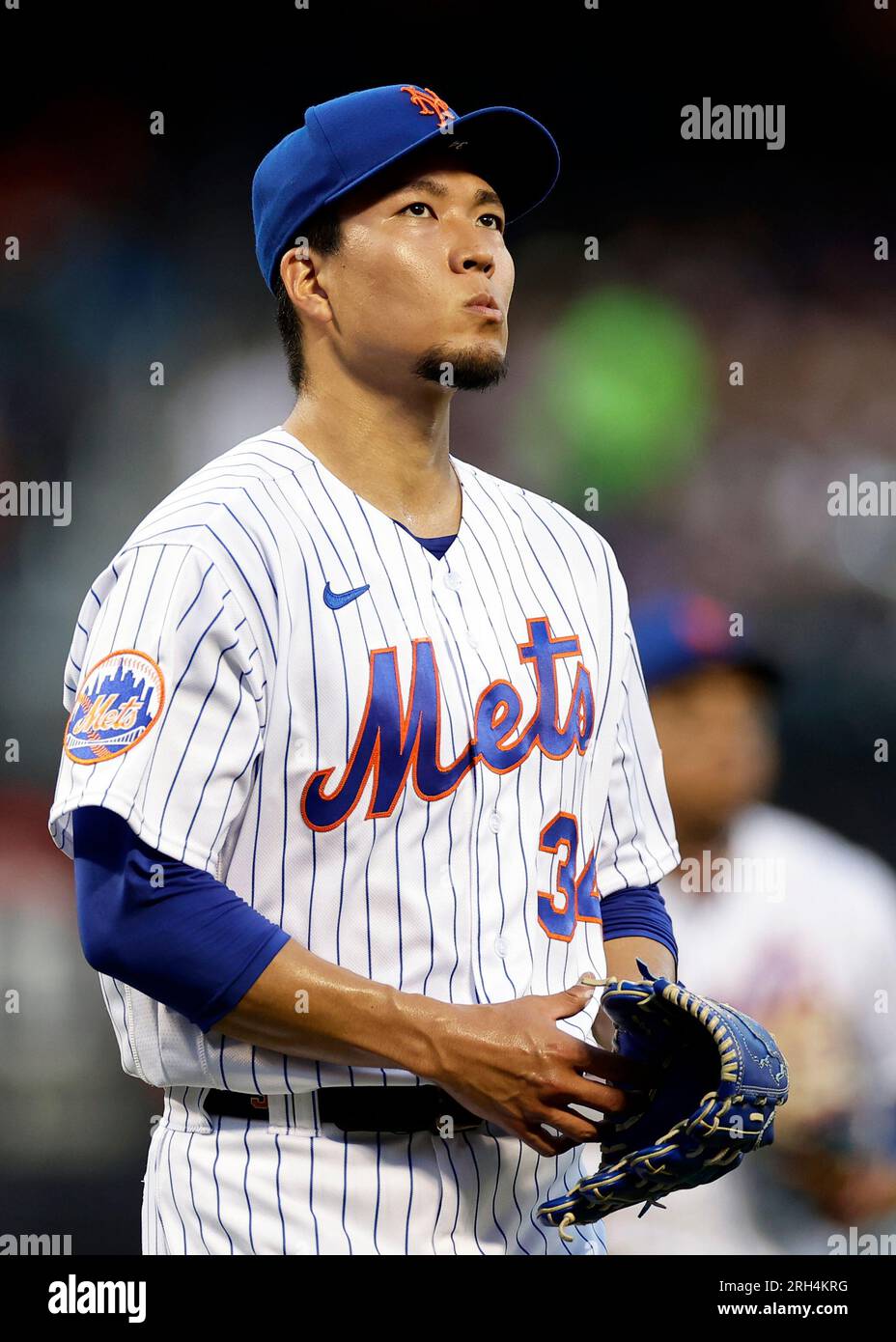 New York Mets pitcher Kodai Senga, of Japan, reacts against the Atlanta ...