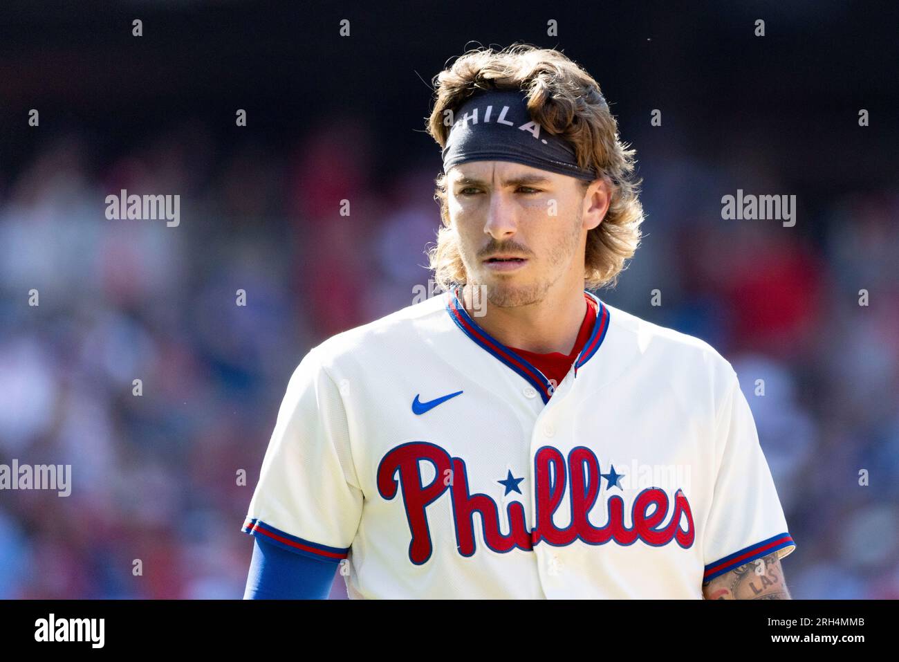 Philadelphia Phillies second baseman Bryson Stott (5) in action during a baseball game against ...