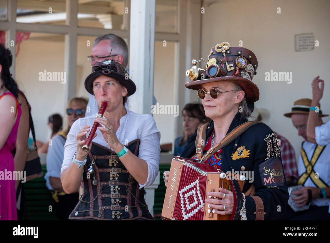 Broadstairs, UK. 13th Aug, 2023. Steampunk musicians are seen playing ...