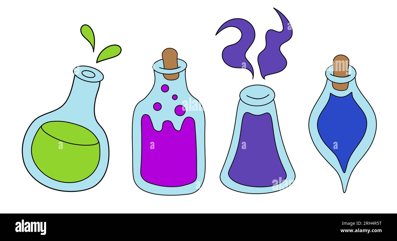 Potion bottles set isolated on white background. Cartoon flat vector ...