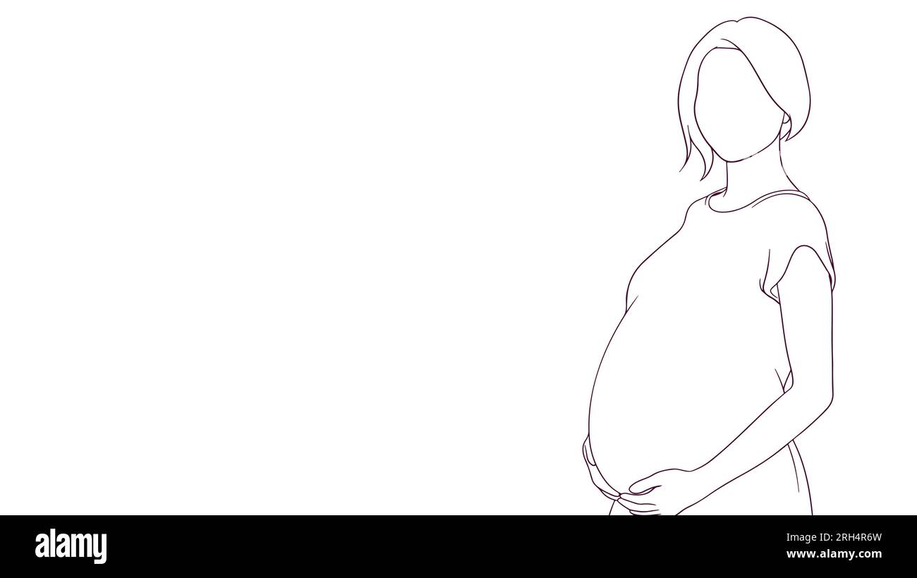 Pregnant Mom Lovingly Touching Her Belly Hand Drawn Style Vector