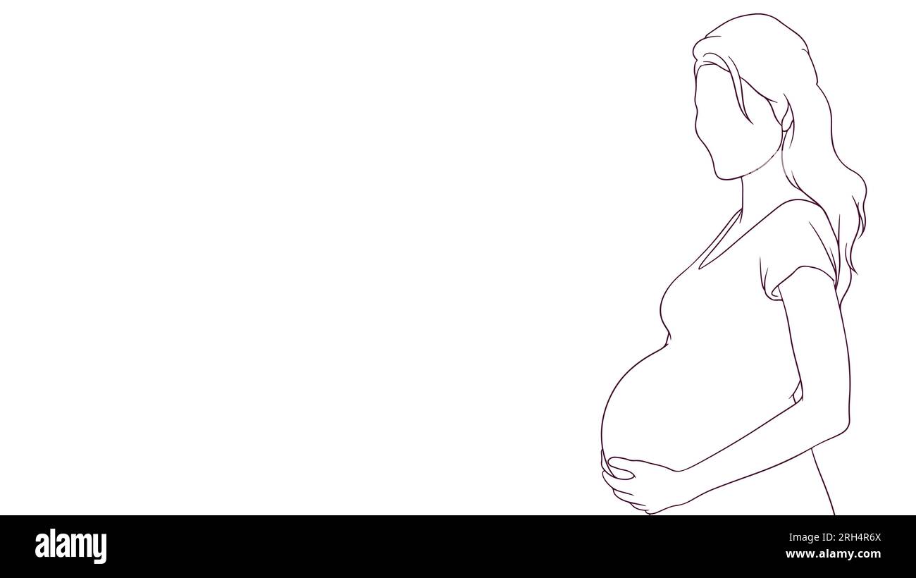 Pregnant Mom Softly Cradling Her Belly Hand Drawn Style Vector