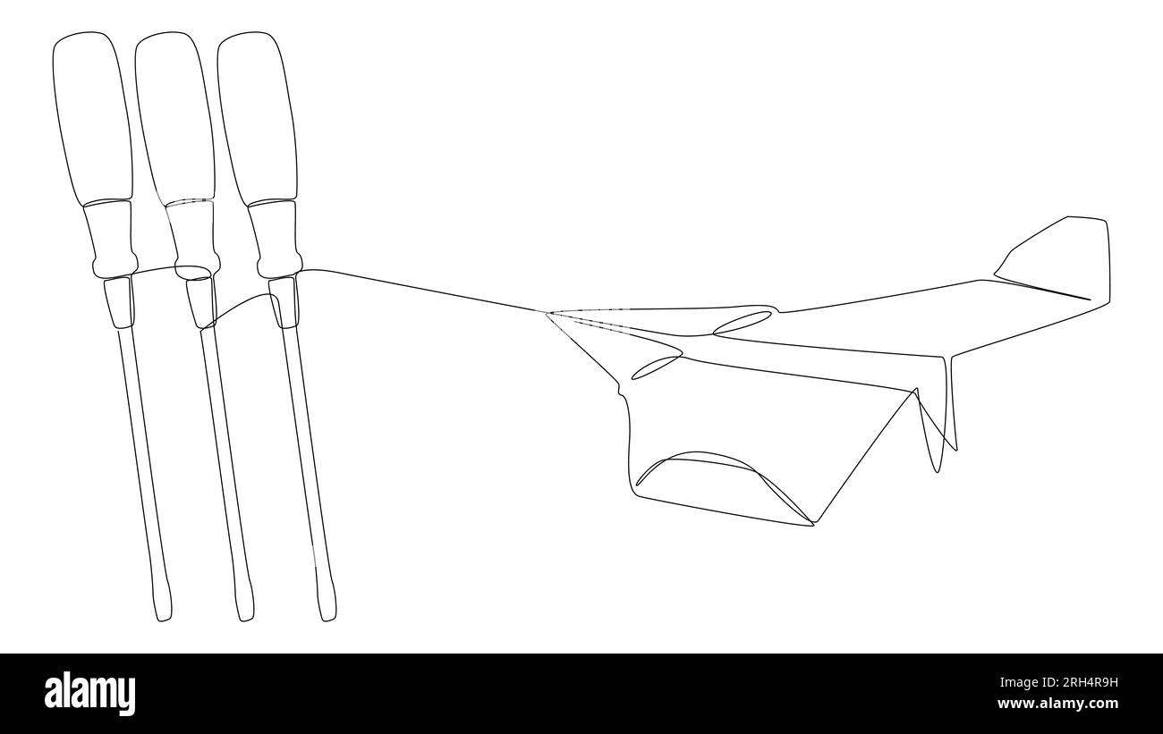 One continuous line of Paper Airplane with Screwdriver. Thin Line ...