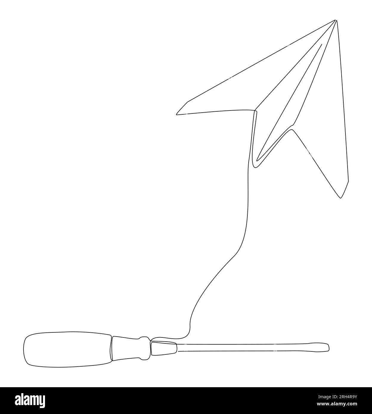 One continuous line of Paper Airplane with Screwdriver. Thin Line ...