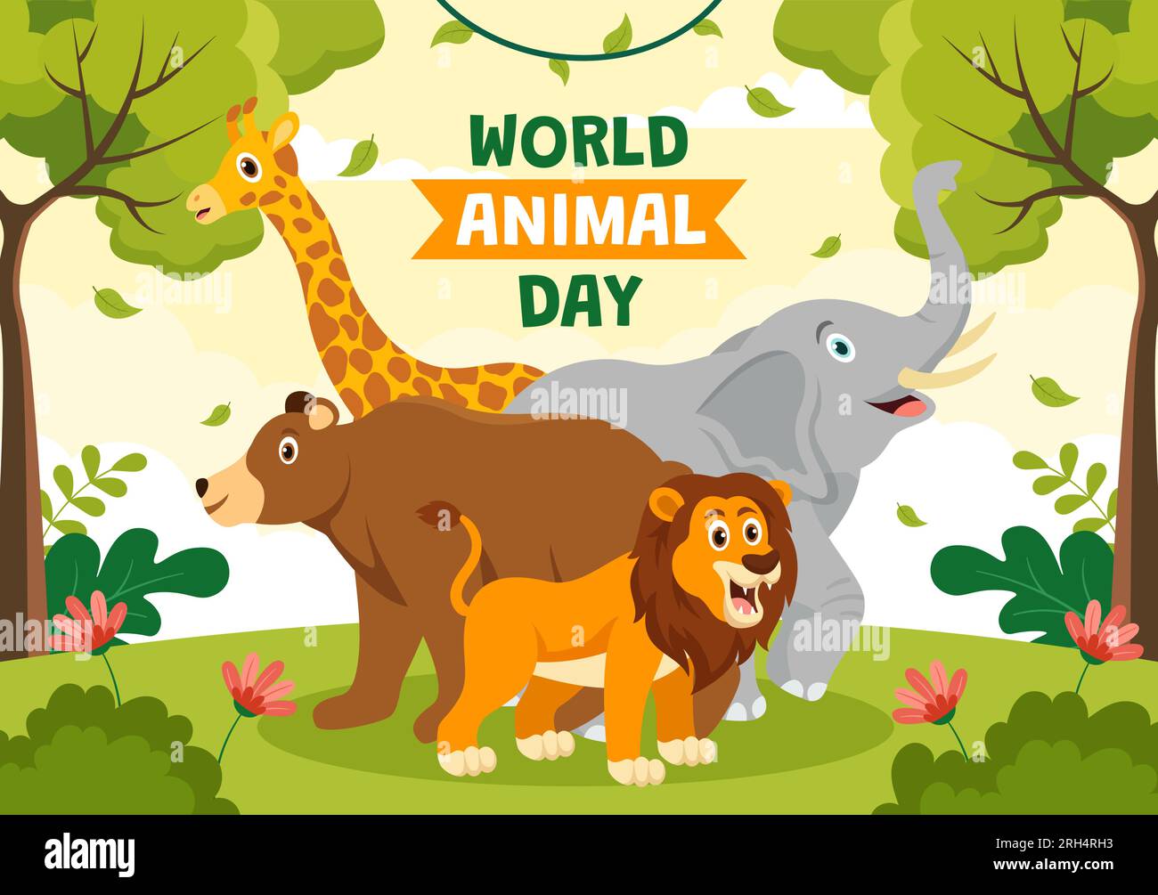 World Animal Day Vector Illustration with Various Animals or Wildlife ...