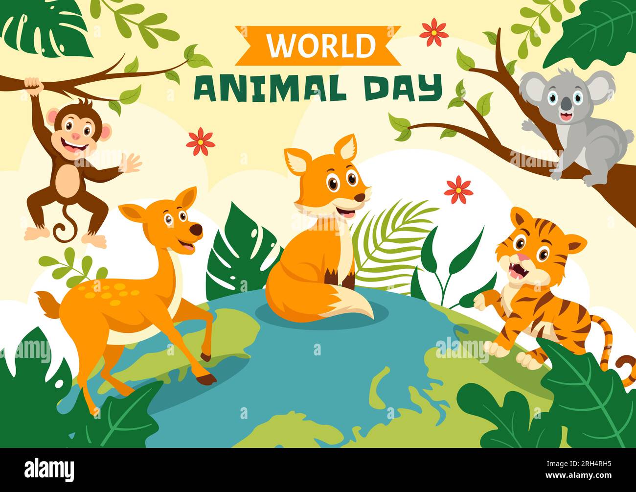 World Animal Day Vector Illustration with Various Animals or Wildlife ...