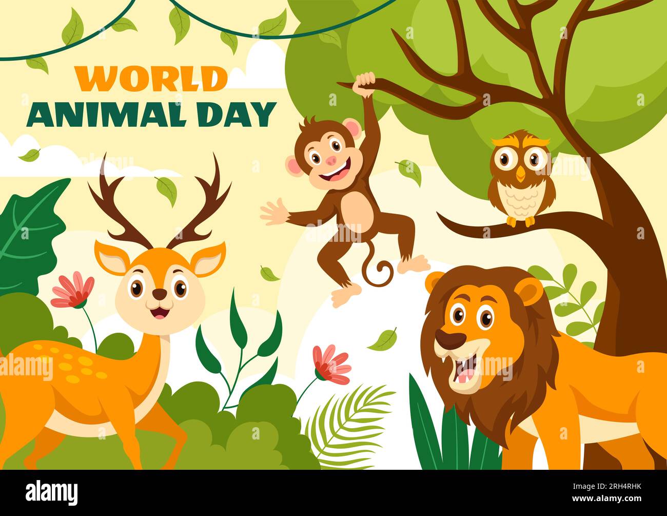 World Animal Day Vector Illustration with Various Animals or Wildlife ...