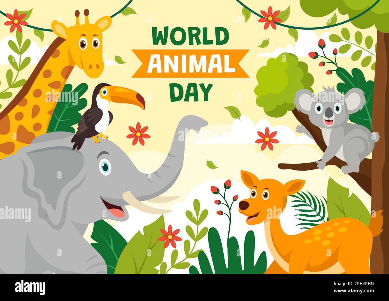 World Animal Day Vector Illustration with Various Animals or Wildlife ...