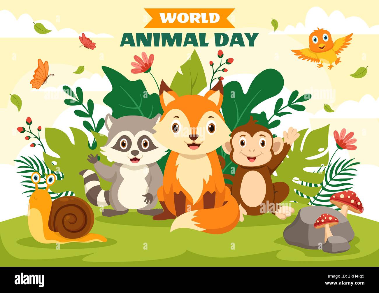 World Animal Day Vector Illustration with Various Animals or Wildlife ...