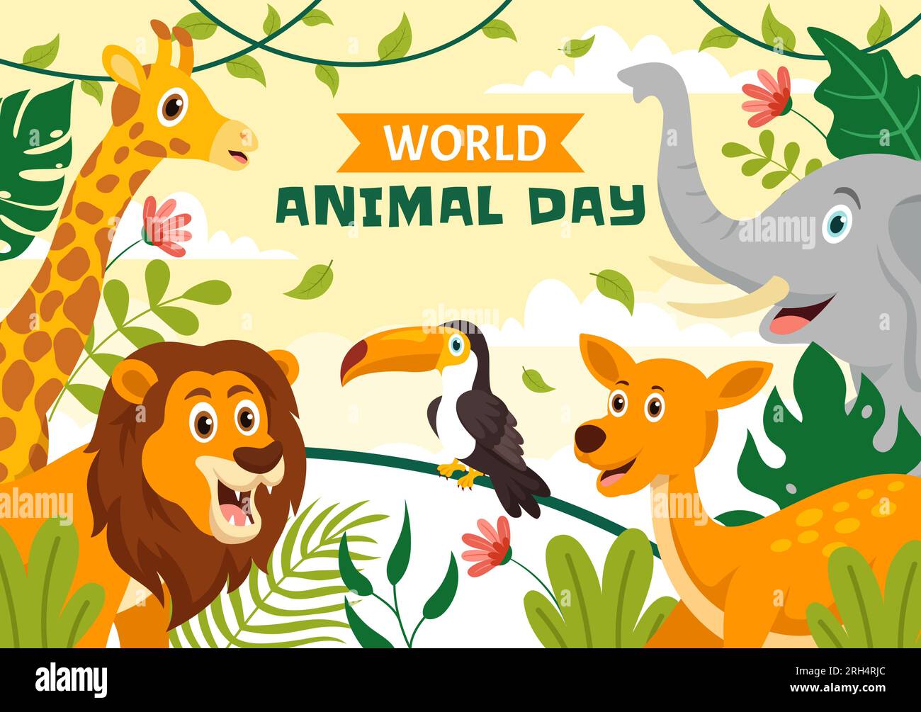 World Animal Day Vector Illustration with Various Animals or Wildlife ...