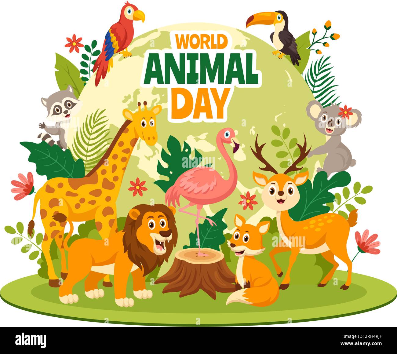 World Animal Day Vector Illustration with Various Animals or Wildlife ...