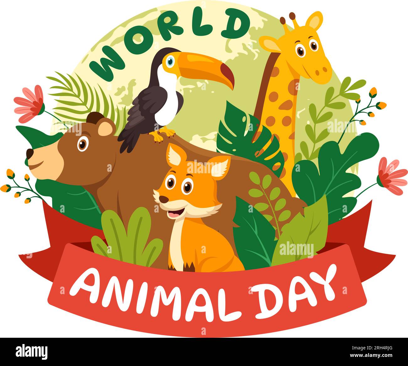 World Animal Day Vector Illustration with Various Animals or Wildlife ...