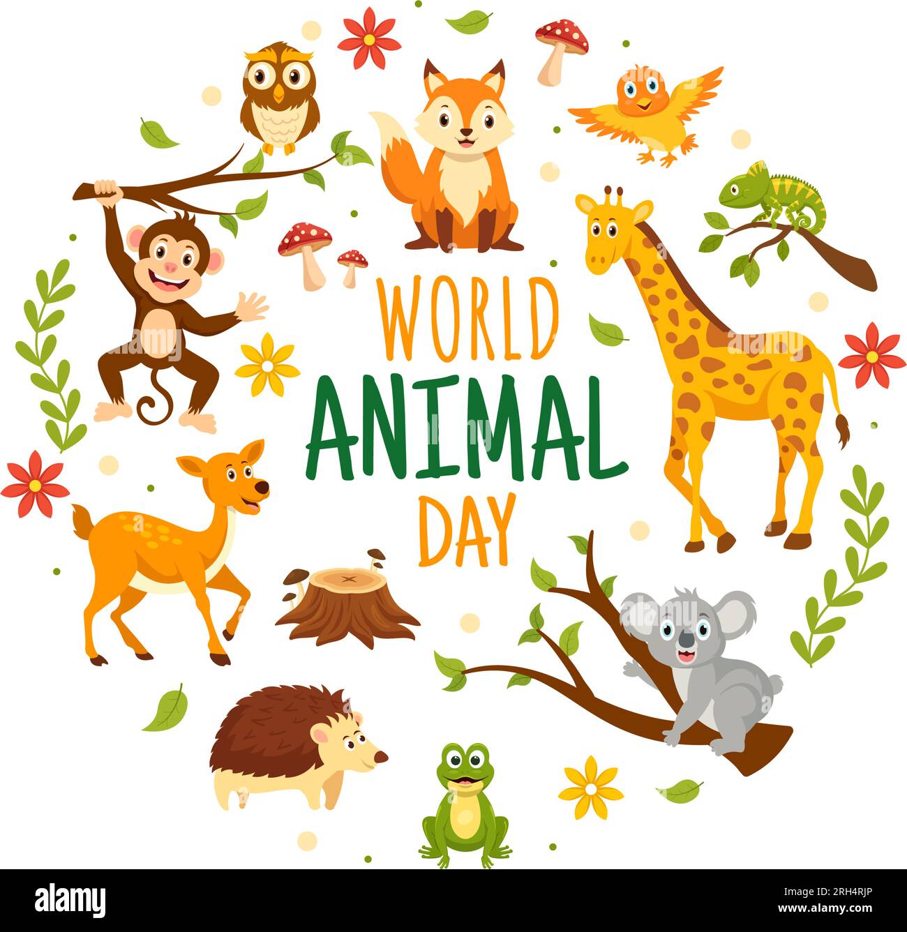 World Animal Day Vector Illustration with Various Animals or Wildlife ...