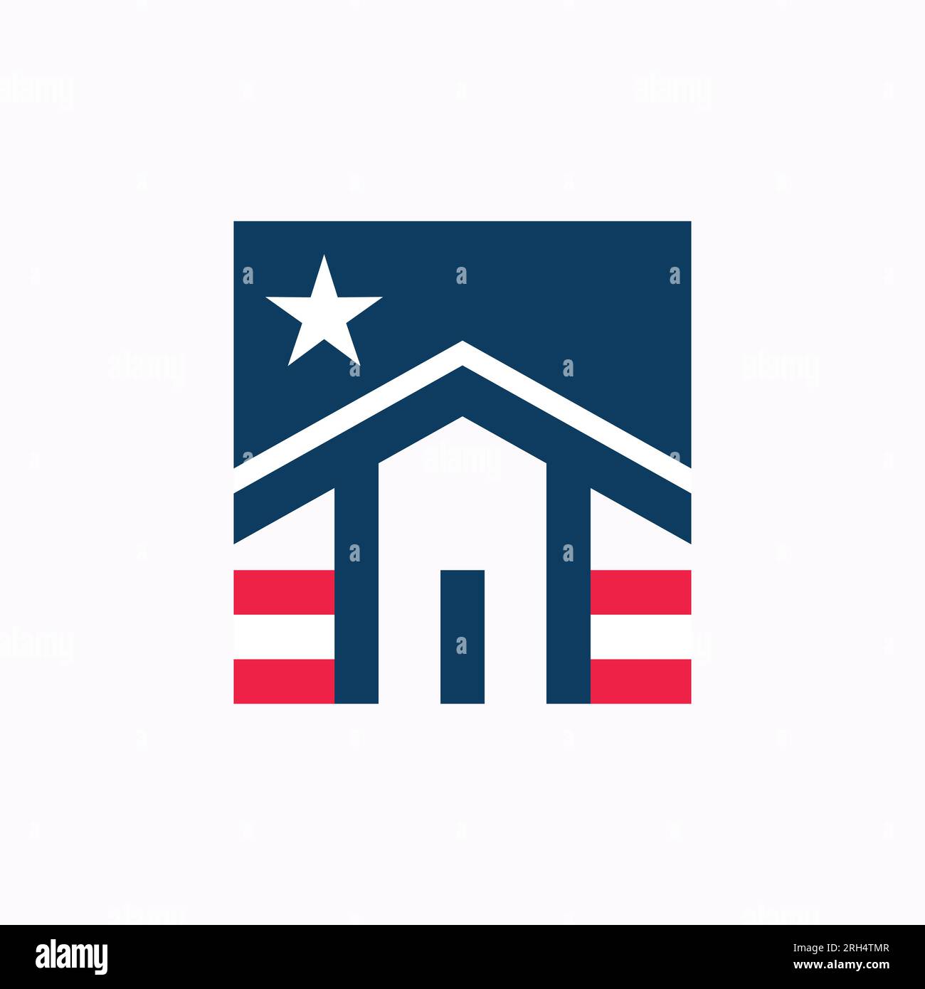 Iconic square house logo with star and stripes, representing American ...