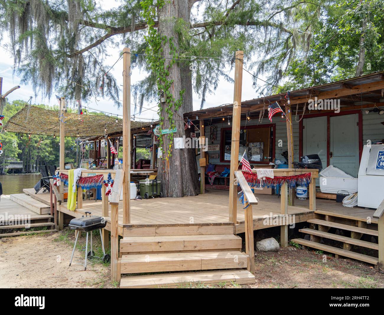 Texas, JUL 1 2023 - Sunny view of the Johnson's Ranch Marina in Caddo ...