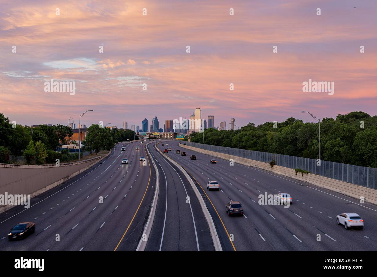 Texas, JUL 2 2023 - Sunset Dallas skyline with highway Stock Photo - Alamy