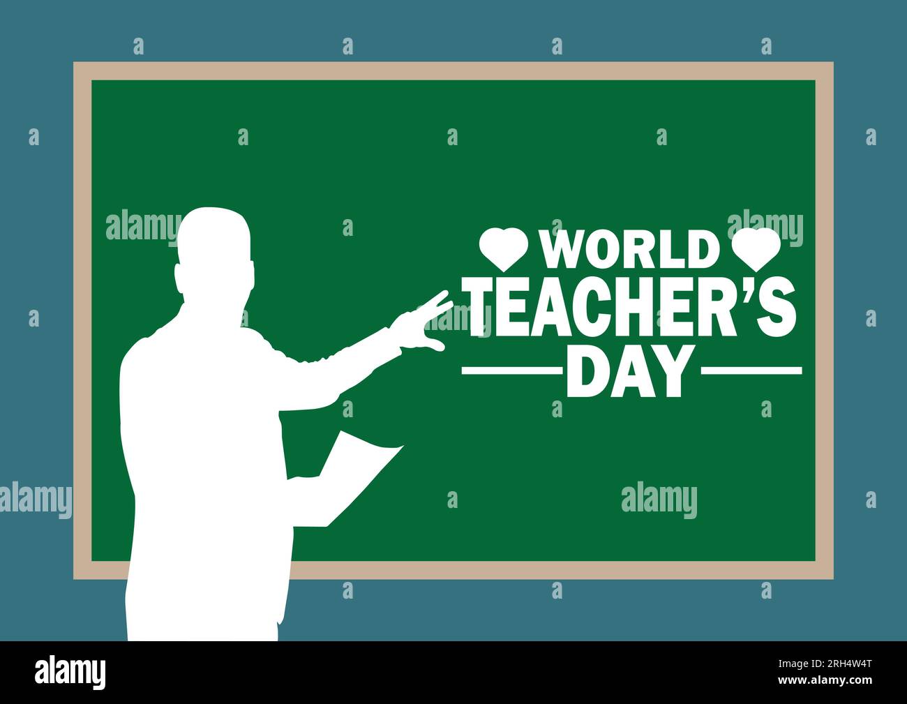 World Teacher's Day concept background with teacher and chalkboard ...