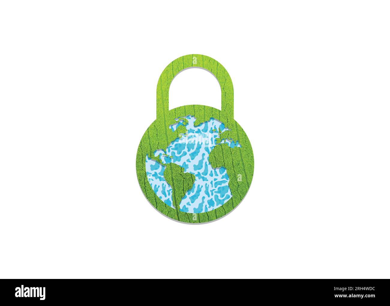 Green leaf lock isolated with globe map shape. 05 June. Green lock ...
