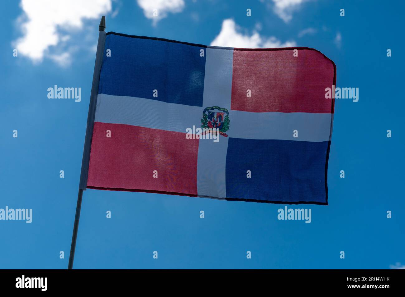 Dominican Republic national flag waves during Dominican Day Parade on ...