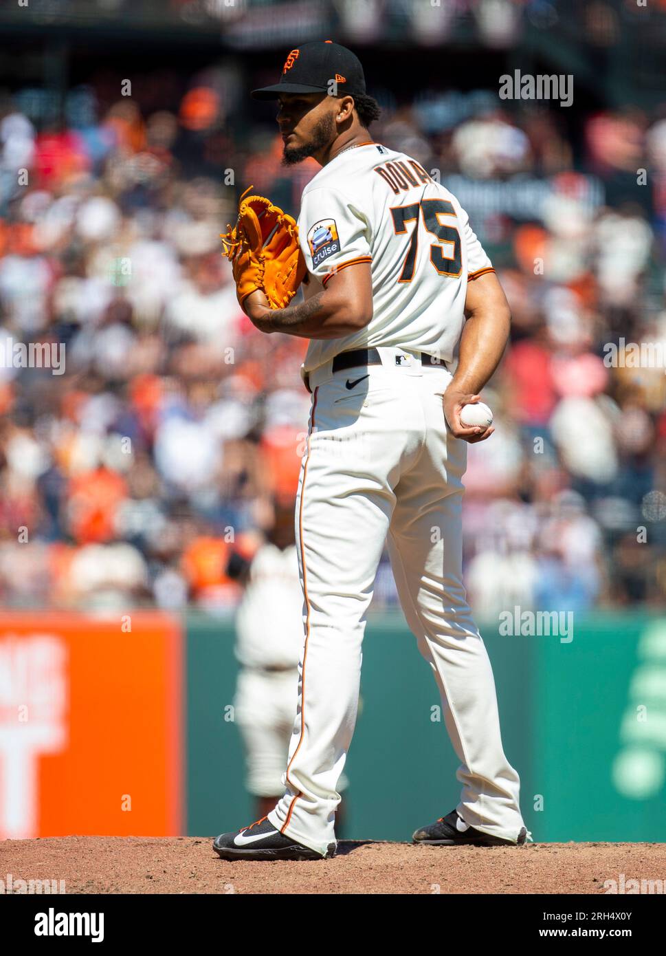 August 13 2023 San Francisco CA, U.S.A.San Francisco relief pitcher Camilo Doval (75) on the ...