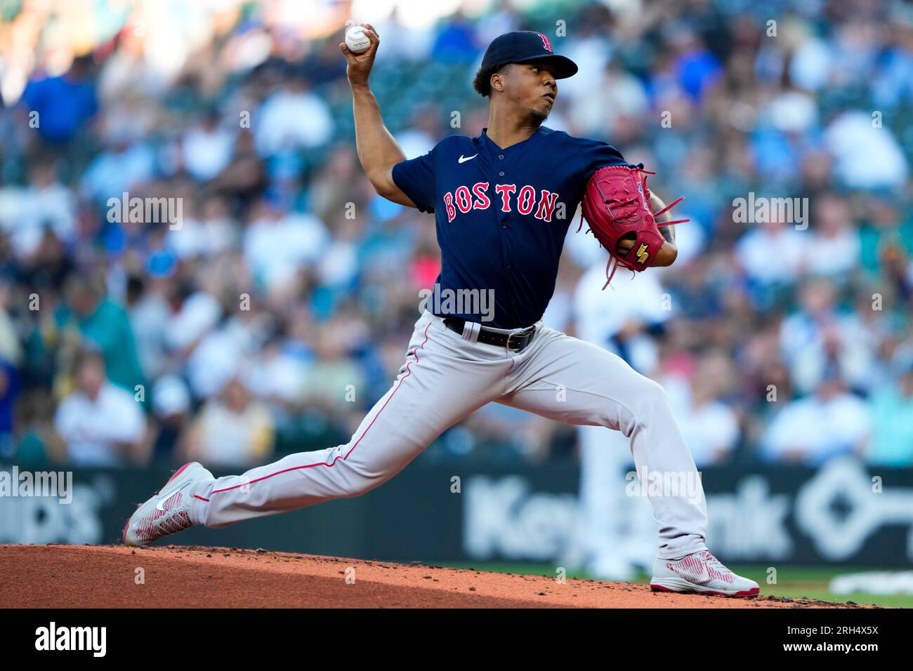 Boston Red Sox starting pitcher Brayan Bello throws against the Seattle ...