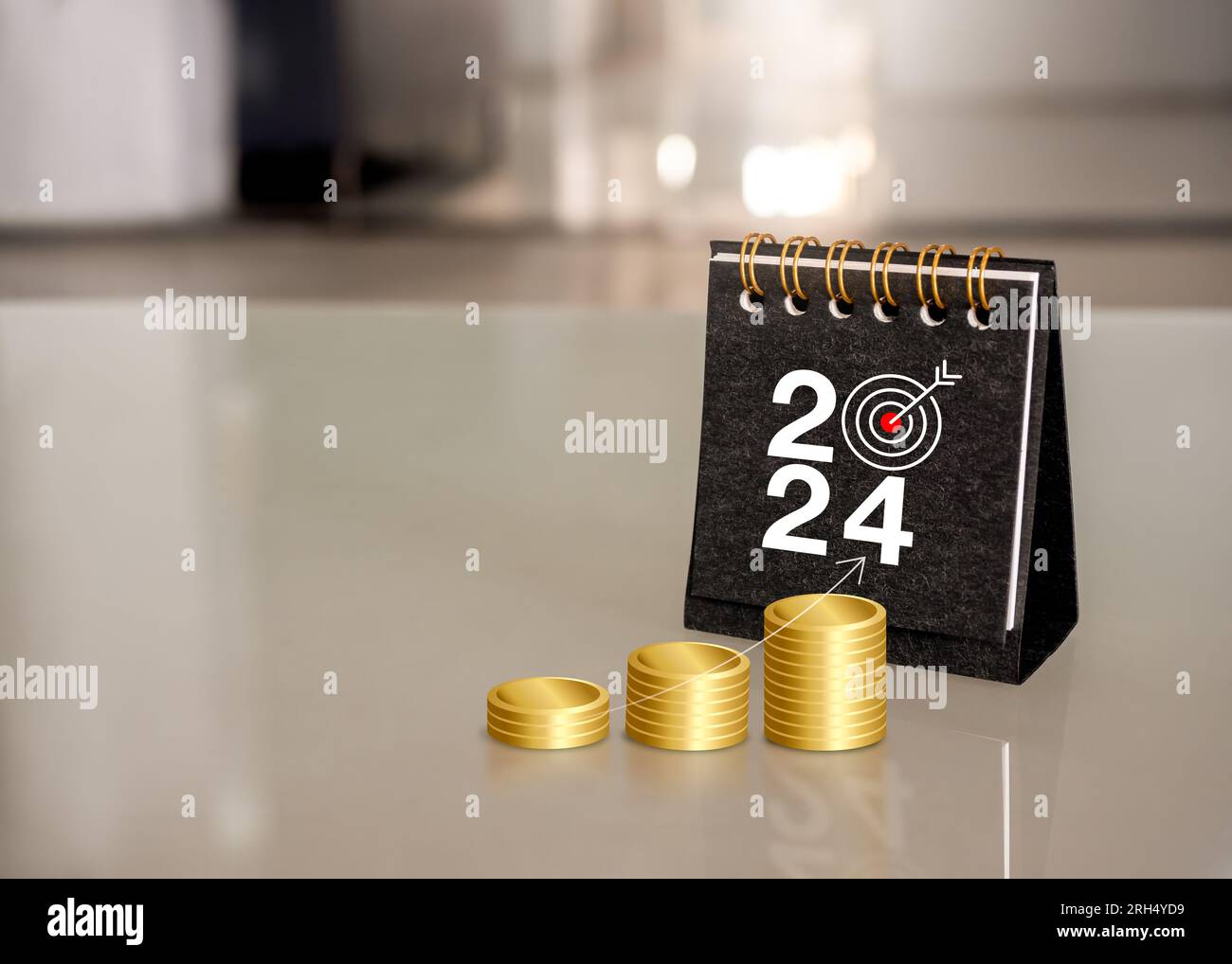 Happy new year 2024 banner background. Gold coin stacked as a graph ...