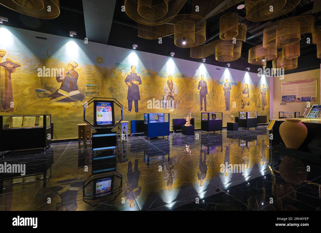 A large painting, mural, depicting various men in typical dress ...