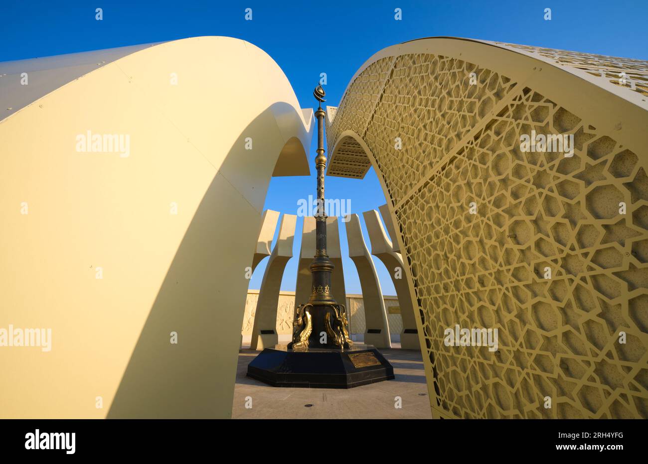 A view of the modern, circular monument, Pamyatnik Khanam, dedicated to ...