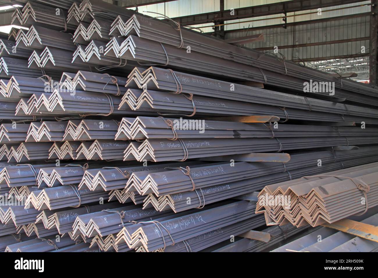 Not equal sides Angle steel features piled together in a construction ...