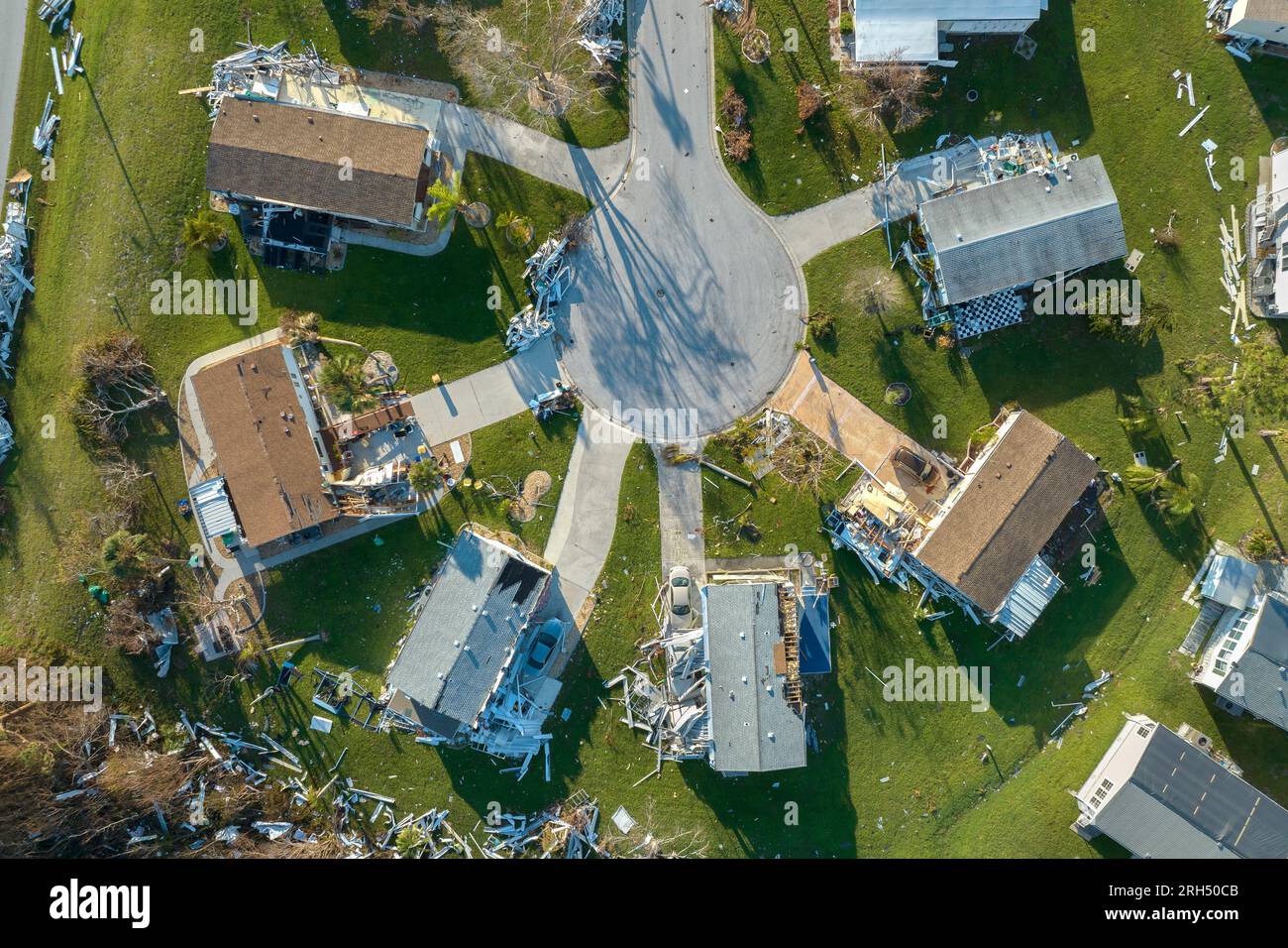 Property damage from strong hurricane winds. Mobile homes in Florida ...