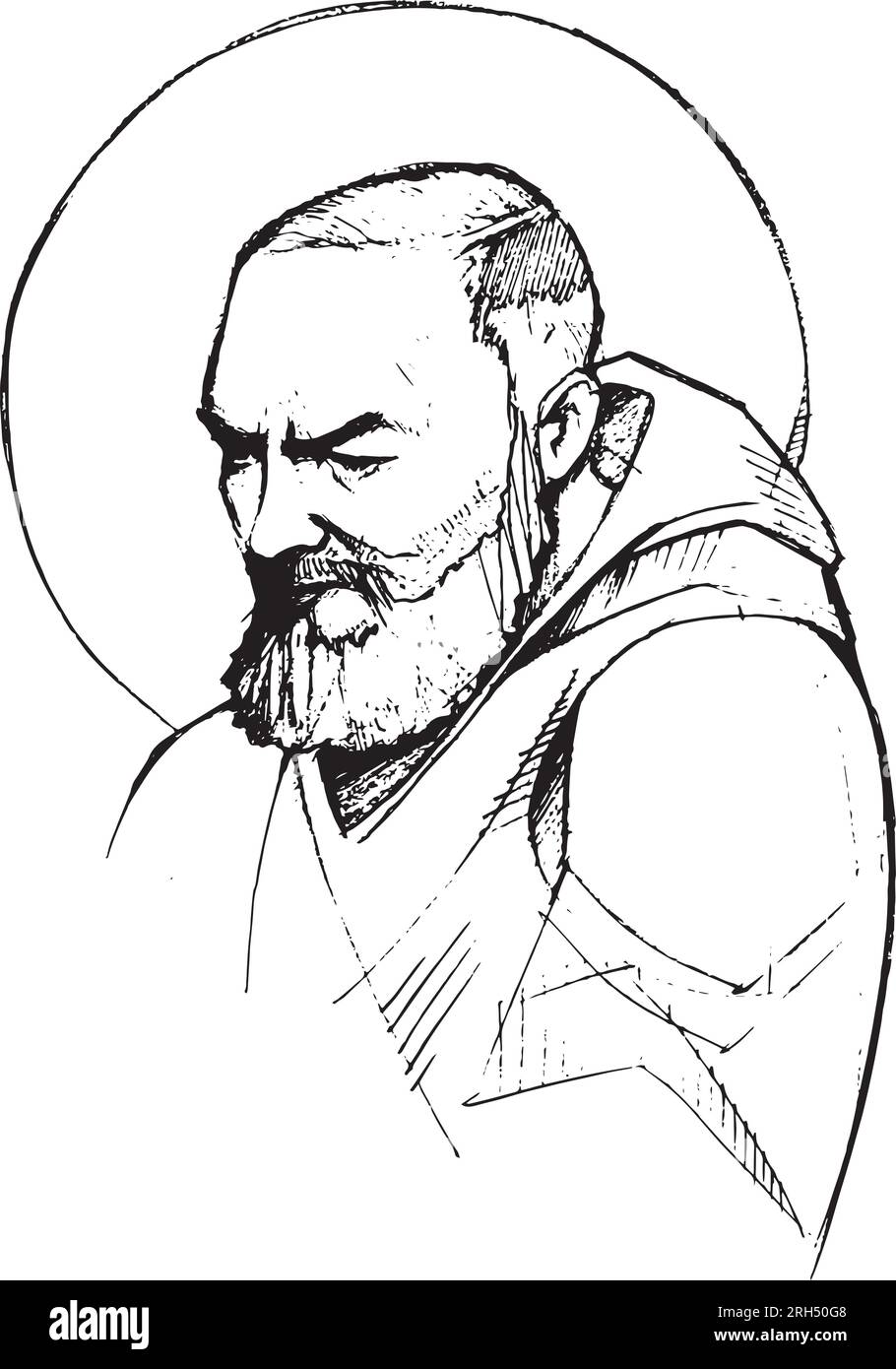 Hand drawn vector illustration or drawing of Saint Padre Pio Stock ...