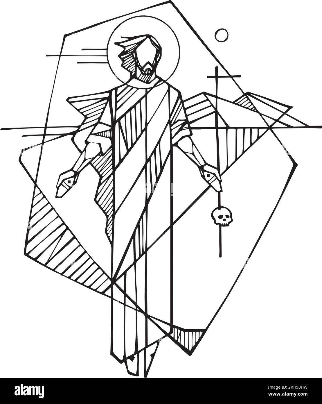 Hand drawn vector illustration or drawing of Risen Jesus Stock Vector ...