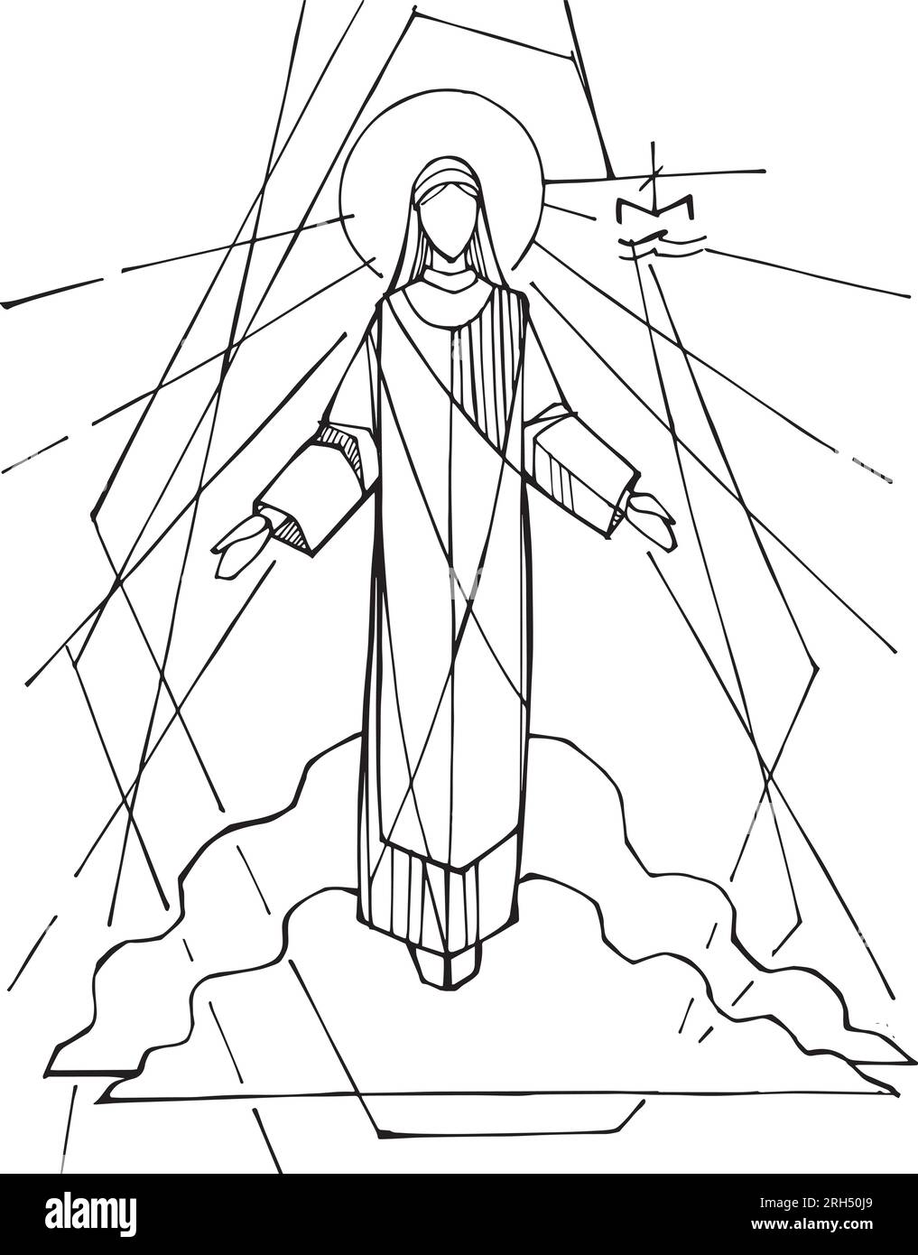 Hand drawn vector illustration or drawing of Virgin Mary Assumption ...