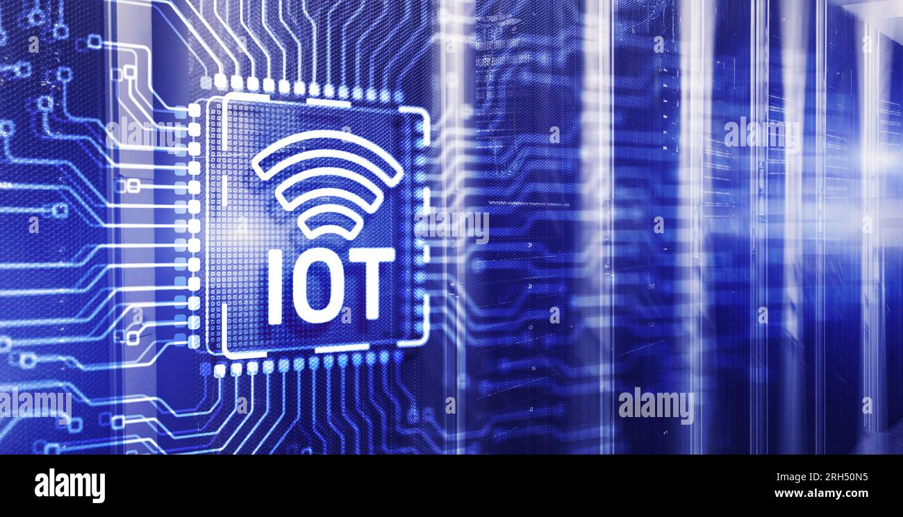 Internet of Things IOT concept. Electric circuits graphic background ...
