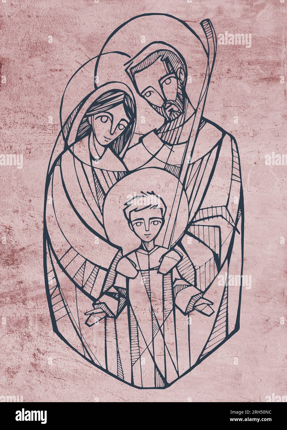 Hand drawn illustration or drawing of the Sacred Family Stock Photo - Alamy